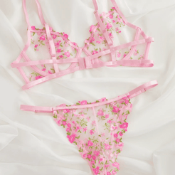 Pink Lingerie Floral Embroidered Set Sheer – Self Care Shop
