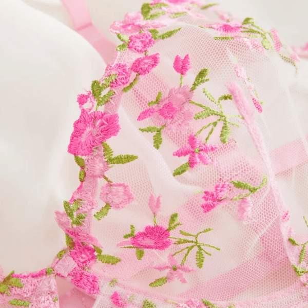 Pink Lingerie Floral Embroidered Set Sheer – Self Care Shop