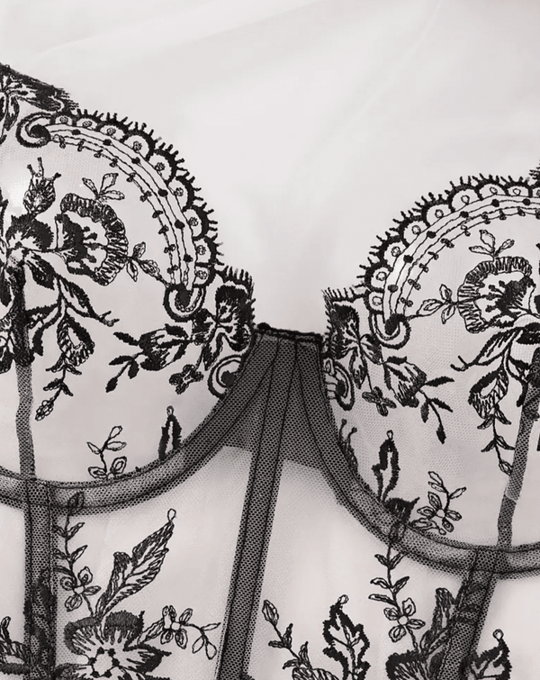 Black Embroidered Lingerie Set Negligees Corset – Self Care Shop