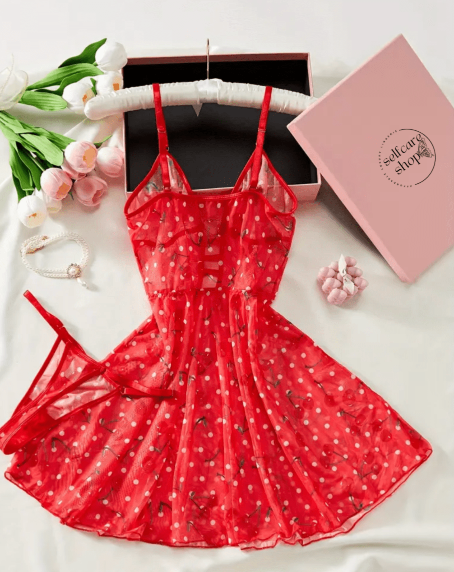 Cherry Red Lingerie Slip Dress See Through – Self Care Shop