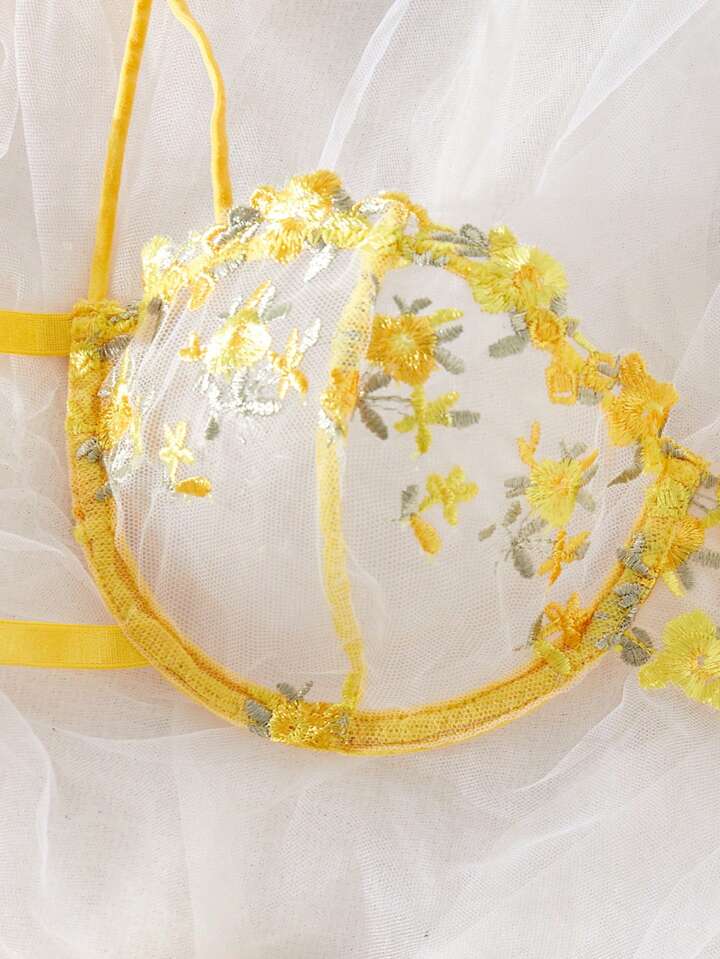 Floral Embroidery Mesh Lingerie Set – Self Care Shop