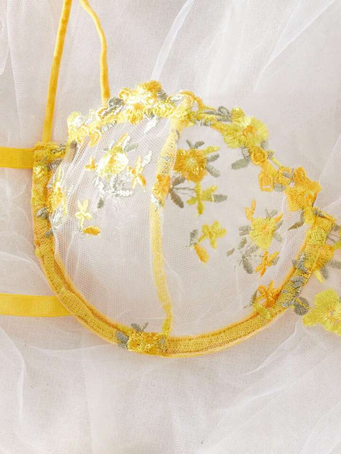 Floral Embroidery Mesh Lingerie Set – Self Care Shop